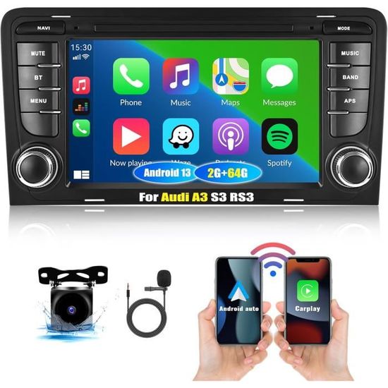 2G+64G Android 13 Autoradio avec Navi Wireless Carplay Android Auto pour Audi A3 S3 RS3 8P 8V ...