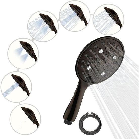 6-Function High Pressure Shower Head - 6" Wide Angle Handheld Shower ...