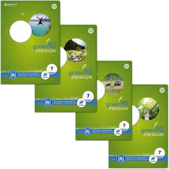 Cahier vert - DIN A4, linéature 7 (7 mm ligné), 4 cahiers de 16 ...