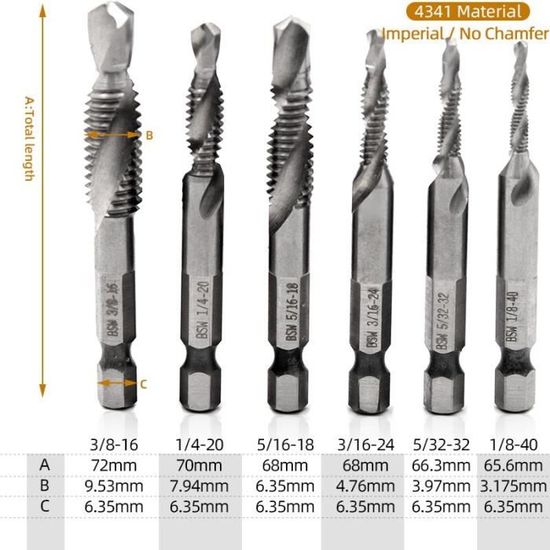 Jeu de mèches combinées pour perceuse à taraud, tarauds à tige ...