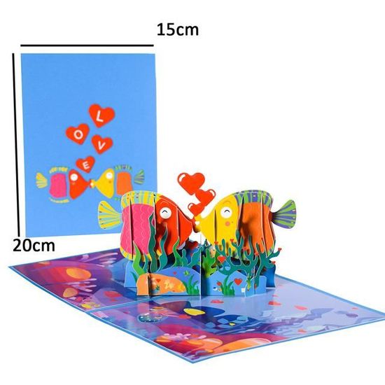 Carte d'invitation,Kissing fish--Carte de Saint Valentin 3D pour ...