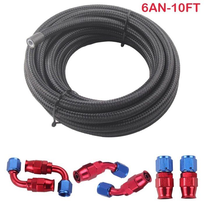 Kit de Raccord de Ligne de Carburant Tressé en Nylon et Acier Inoxydable,An6 An8 An10 3m/10ft ...