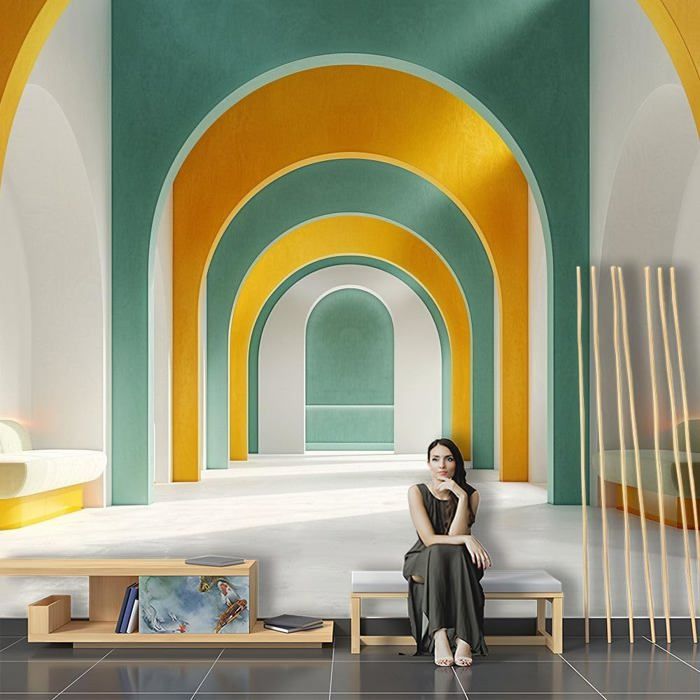 3D Papier Peint Optique Illusion Moderne Couloir Coloré Papier Peint ...