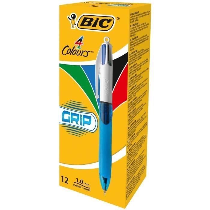 Stylos à bille Grip - BIC - Boîte de 12 - Pointe fine - Couleurs ...
