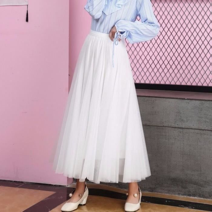 Jupe Midi en Tulle pour Femme,3 Couches,Décontractée,Blanche,Noire ...