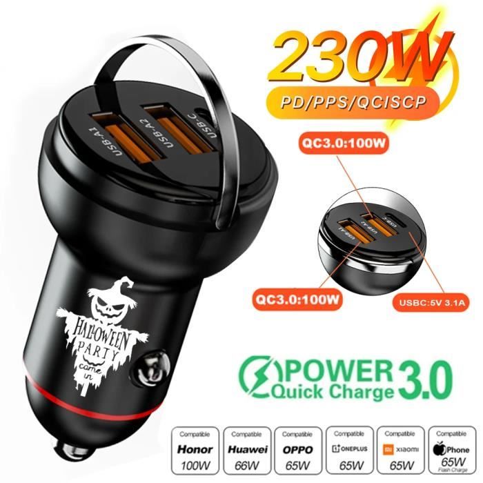 Chargeur de voiture 3D à 3 ports,230W,5A,QC3.0,PD,charge rapide,PPS,PD ...