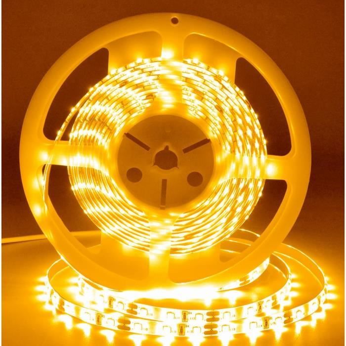 Ruban Led 5M Jaune, 12V Bande Led 5 Mètres Ip65 Étanche 300Leds Smd2835 ...