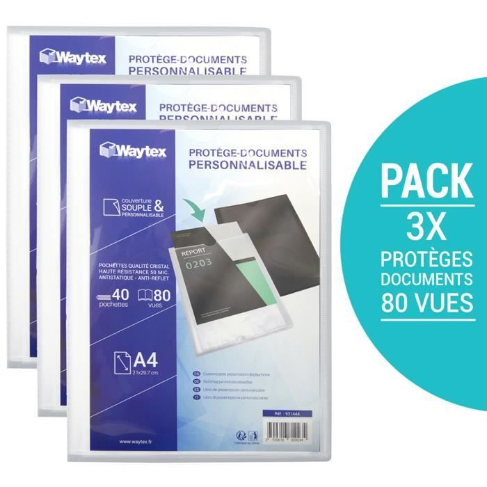 Lot de 3 Protèges documents A4 personnalisable WAYTEX 931444P 80 vues ...
