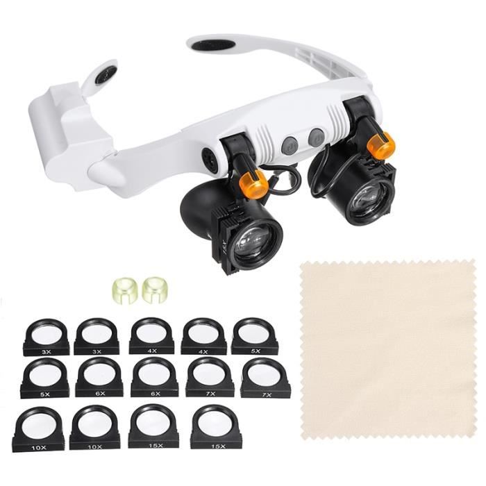 Loupe optique YWEI - 3/4/5/6/7/10/15X - Bandeau lumineux LED - 7 ...