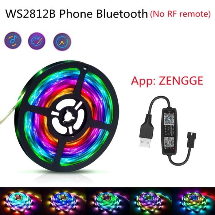 BANDE LED,WS2812B Phone BTH-1m--Bande lumineuse LED RGB 5050 WS2812B, Bluetooth, USB, Flexible ...