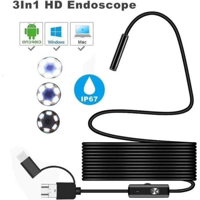 2M Endoscope 3 en 1 USB MicroType-C Ultra-Mince 7mm Caméra d'inspection ...