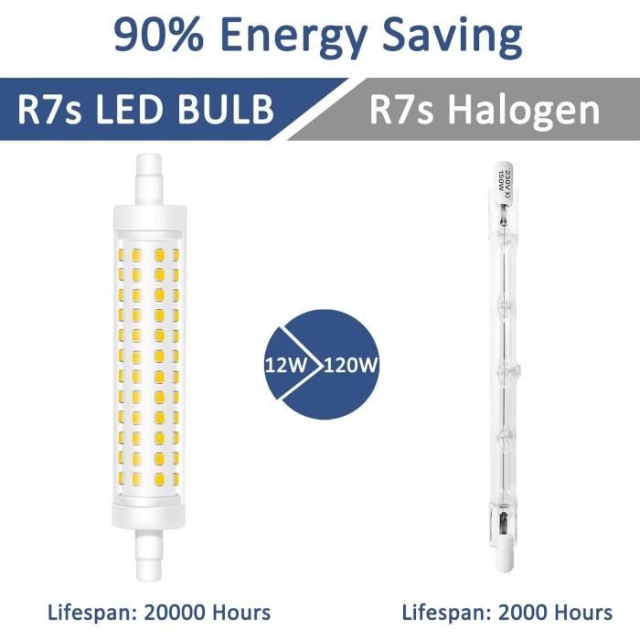 Ampoule LED R7s 118mm, Blanc Neutre 4000K 12W R7s LED Double Extrémité ...