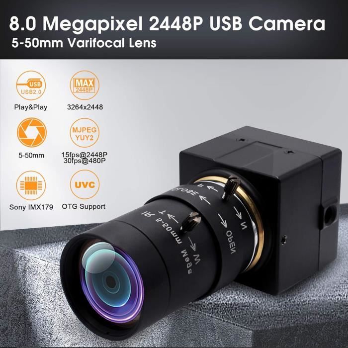 Webcam 2MP Objectif Varifocal 5-50mm Caméra USB HD 1080P VGA Haute ...
