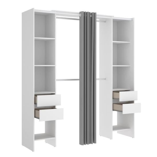 Kit-dressing extensible avec rideau et 4 tiroirs - SUIT - Blanc - L 180 ...