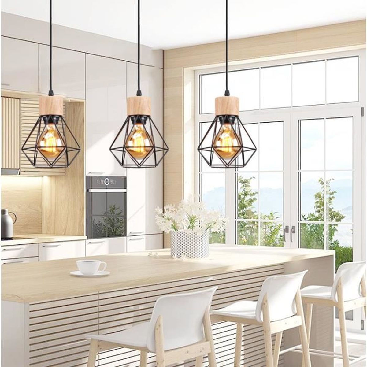 IDEGU 3pcs Lustre Retro,Lampe Suspension Industrielle Vintage en Cage ...