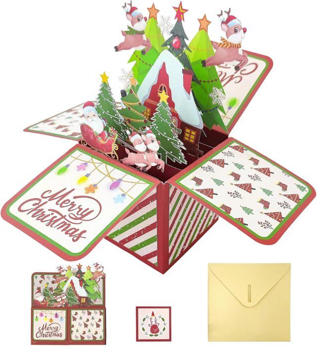 Carte De Noël Pop-Up 3D Papier Carte Merry Christmas Avec Enveloppe ...
