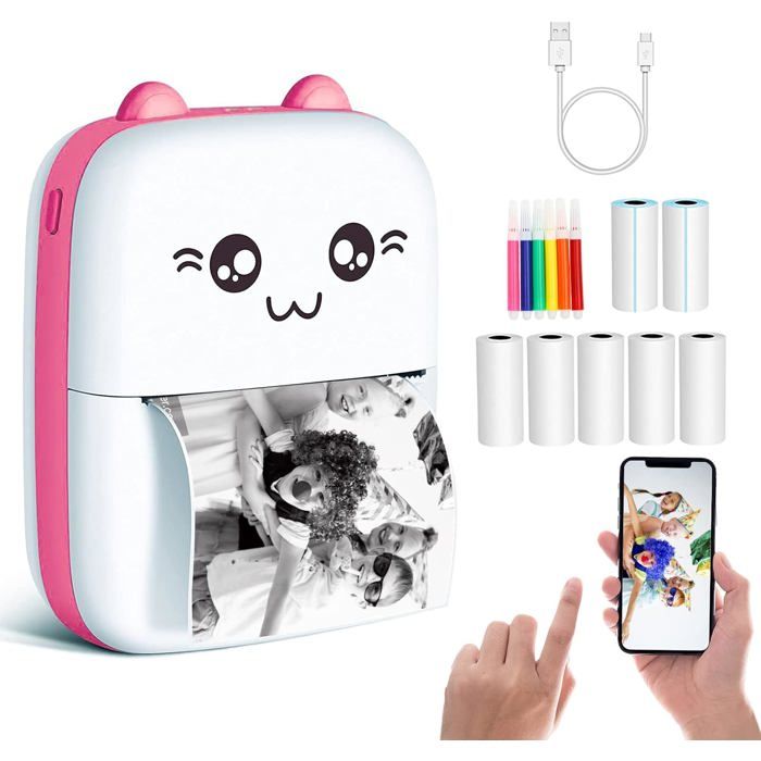 Mini imprimante portable thermique de poche avec 7 rouleaux de papier ...