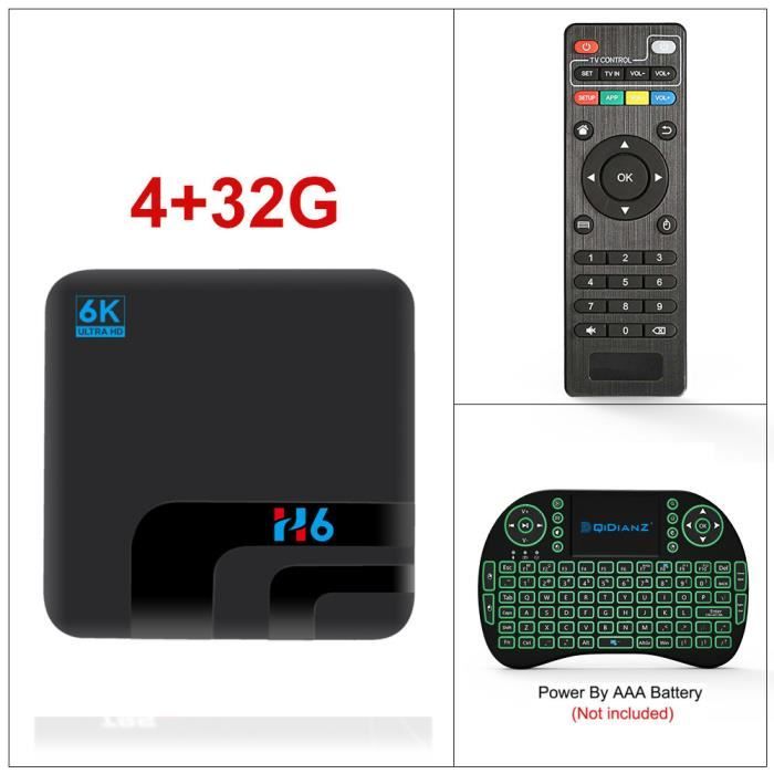 Ue Plug - 4G 32G i8keyboard - Boîtier TV H6 Android 10, décodeur vidéo 3D, H.265, avec Wifi et ...
