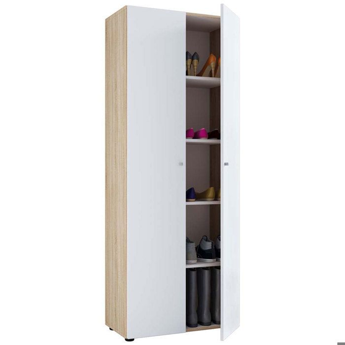 Vandoll meuble à chaussures 2 portes chêne décor, blanc. - Cdiscount Maison