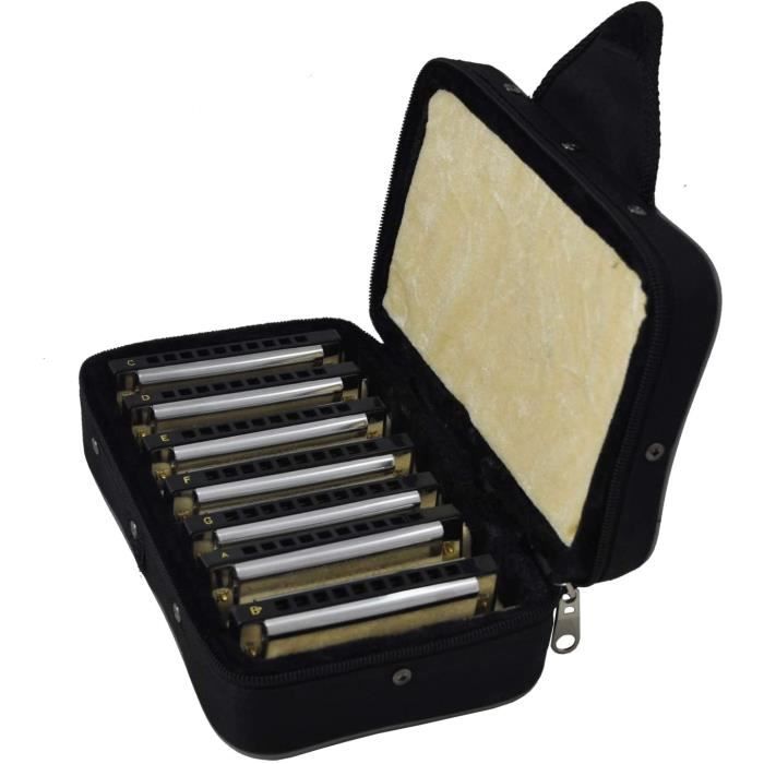Instruments à vent Tuyama® Set de 7 Harmonicas - 10 Trous - Coffre ...
