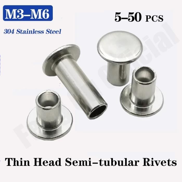 M3 (20Pcs)-4mm -Rivets semi tubulaires plats et fins en acier ...
