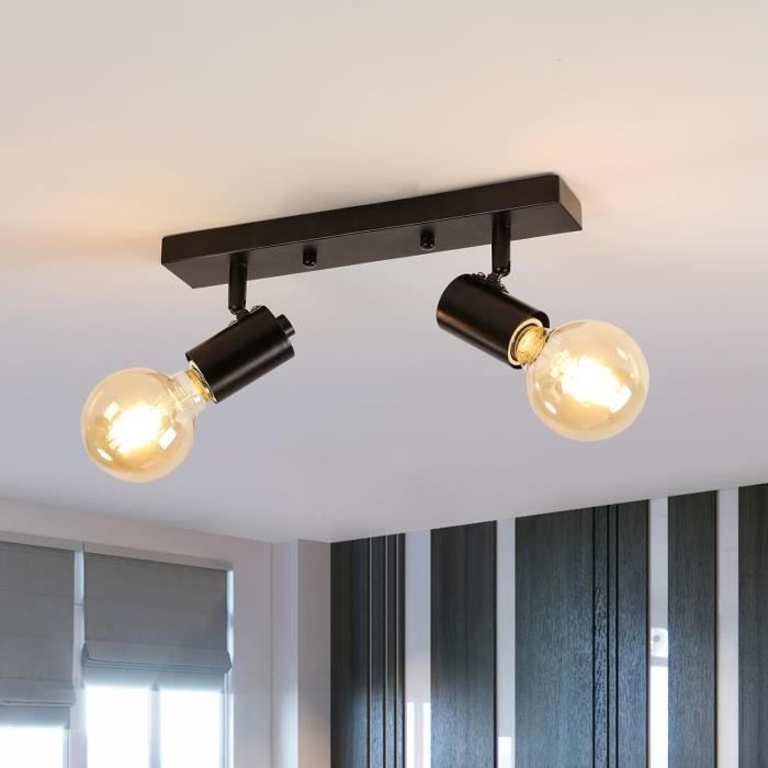 Riserva Plafonnier 2 Spots Orientables, E27 Spots De Plafond Noir Mat ...