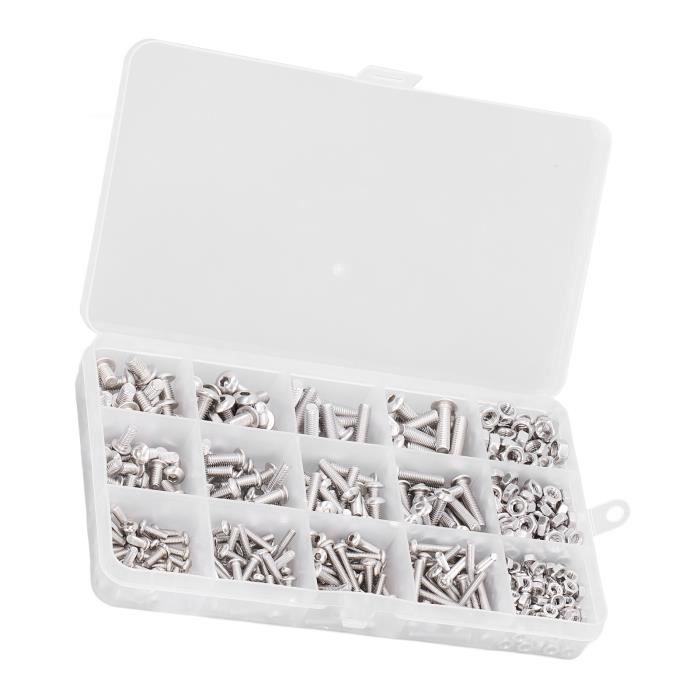GOTOTOP jeu d'écrous de vis 500 pièces vis rondes hexagonales écrous 304 en acier inoxydable ...