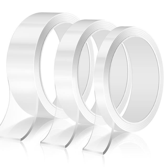 3 Rouleaux Ruban Adhésif Double Face Extra Fort, Transparent Nano Tape ...