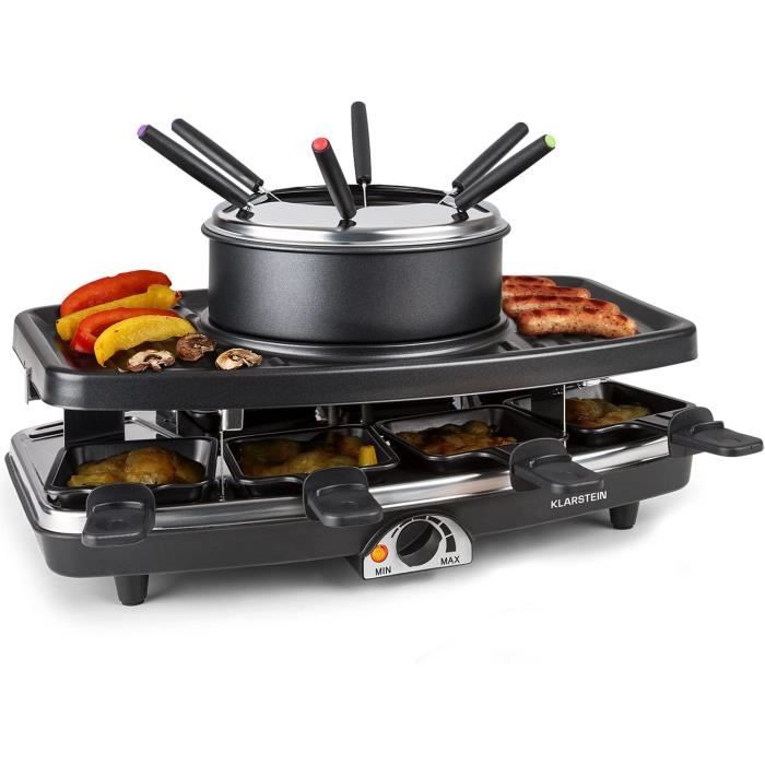 Klarstein Appareil a Raclette et Fondue 3-en-1, Machine a Raclette avec ...