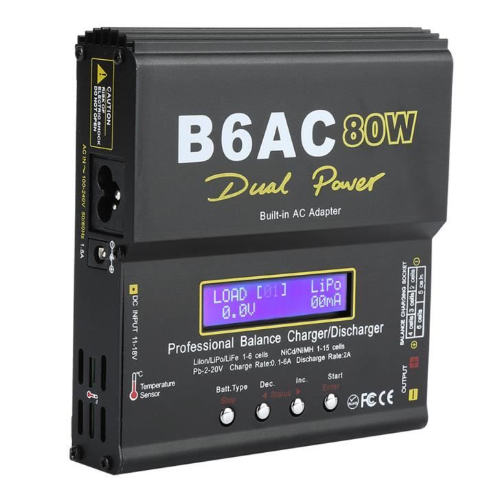 Chargeur RC B6AC 80W ZERONE - Chargeur de balance LCD numérique pour batteries Li-ion Li-Po NiCd ...