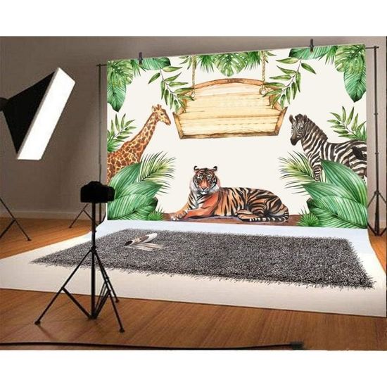 2.2x1.5m Safari Animaux Toile de Fond Jungle Tigre Girafe Zèbre ...