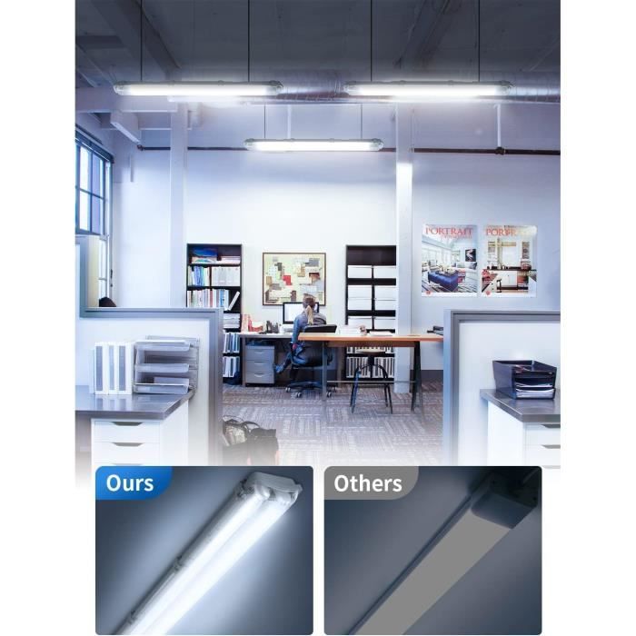 Neon Led Avec 2 Tubes 60Cm, 18W 1800Lm Led Tube Led Plafonnier, 6000K ...