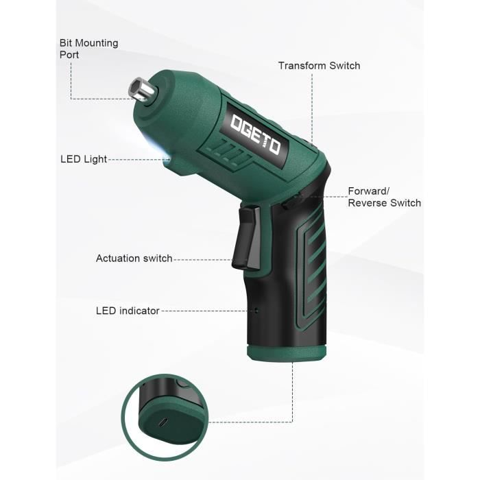 Ogeto Perceuse Visseuse Sans Fil 4V, Visseuse Devisseuse avec Lère LED ...