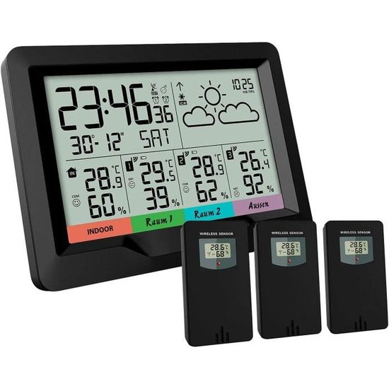 Station météo sans fil radio-pilotée avec 3 capteurs extérieurs : FWS-400 [Infactory ...