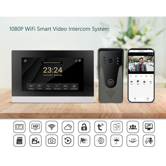 Système Interphone Vidéo Sans Fil Wi-Fi – Écran Tactile Carte 32 Go Audio Bidirectionnel Vision ...