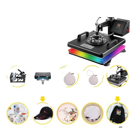 Machine de Presse à Chaleur, Fonctionnalité Combo, Impression par Sublimation, 5 en 1 15x15 ...