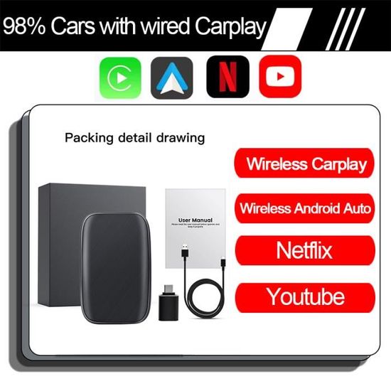 Add 128G card - Mini-boîte carplay - CarPlay Box filaire vers sans fil Android Auto, pour Audi ...