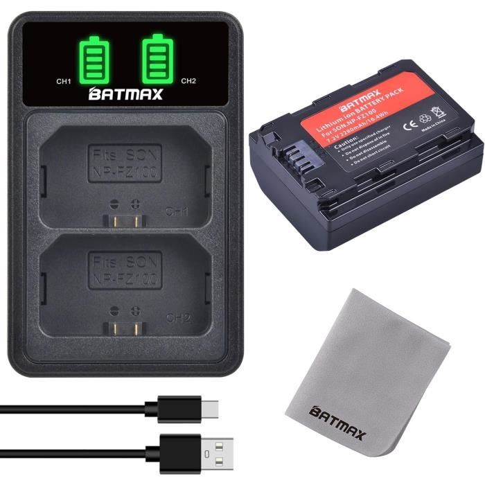 Batmax NP-FZ100 Batterie et Chargeur avec USB Type C Port pour Sony A9 A9R A9S, A7III A7IV ...