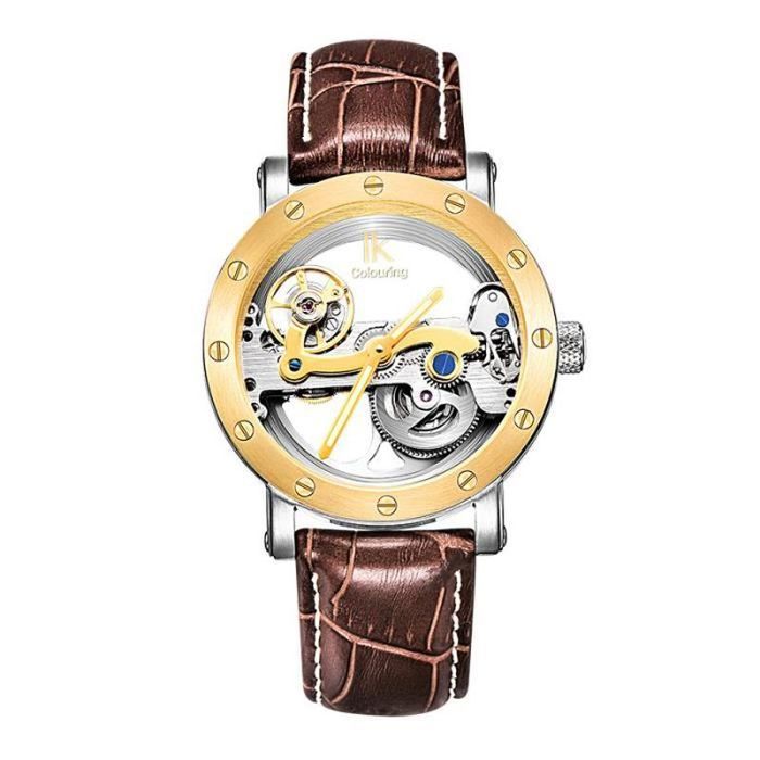 SHARPHY Montre homme creux double face lumineux bracelet en cuir ...