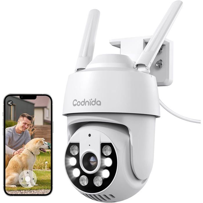 Codnida 2K Camera Surveillance WiFi Extérieure, 360° PTZ Caméra avec ...