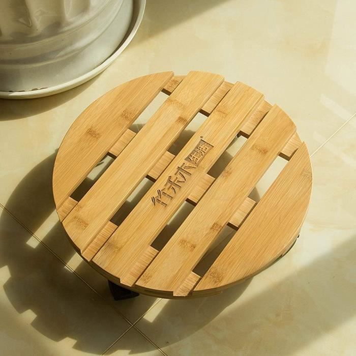 Support De Pot De Fleur Rond Avec Roues, Support En Bambou Sur Des ...