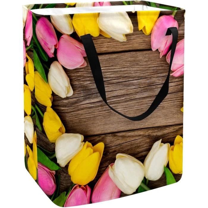 Grand panier à linge pliable en bois coloré avec poignées[341 ...