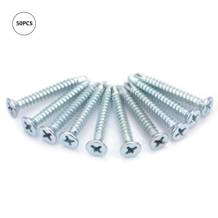 Cikonielf Vis autoperceuse 50 pièces M4.2 vis autotaraudeuses à tête plate auto-perceuses de ...