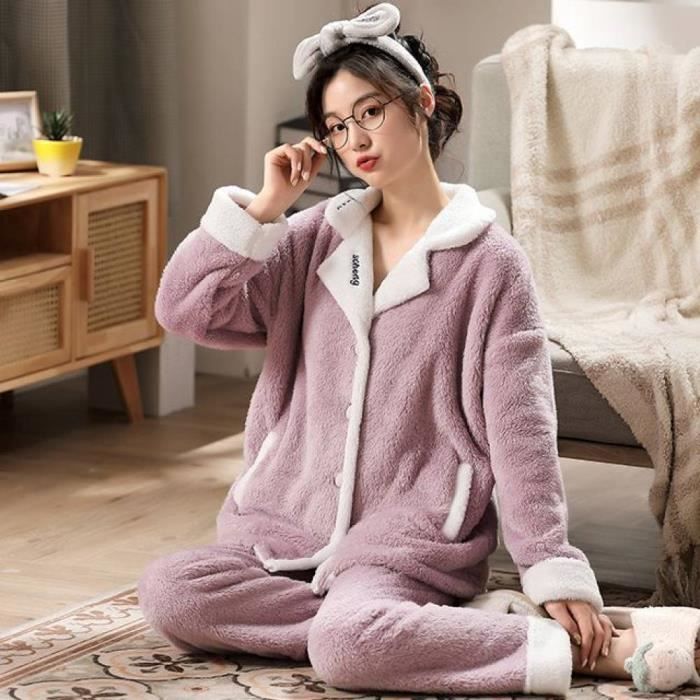 Ensemble De Pyjamas Chauds En Flanelle Automne-Hiver Pour Femmes-Femmes ...