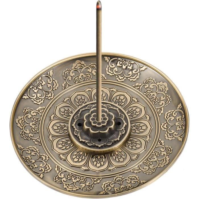 Support de Tige d'encens Cône de Lotus en Laiton, Brûleur d'encens en cuivre Disque de Plaque ...
