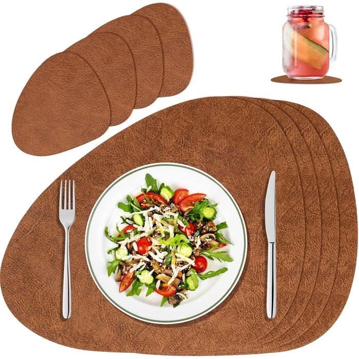 Set de Table Cuir et Dessous de Verre, Lot de 4 Sets de Table Lavable ...