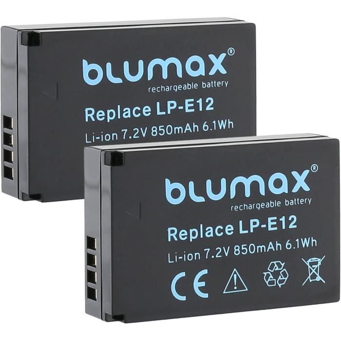 LP-E12 Lot de 2 batteries 850 mAh + chargeur fin double LCD compatible ...