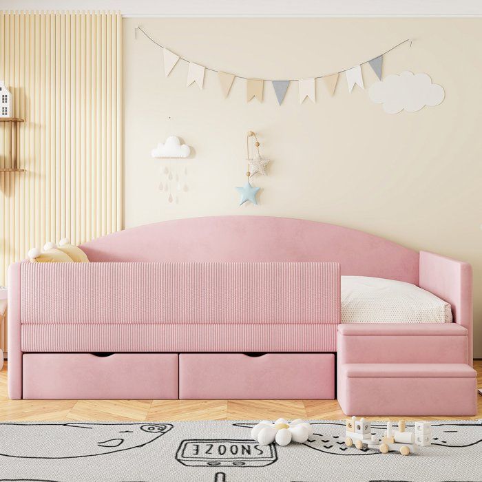 Lit Enfant 90 x 200 cm, cadre de lit avec tête de lit en forme de fleur ...