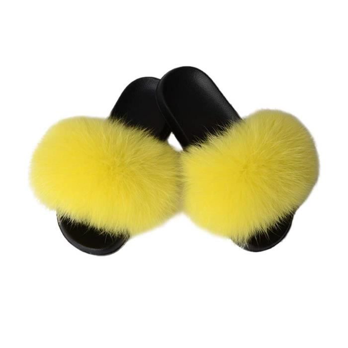 Chausson J9TGP Real Fox Fur Slides Slipper Sandal Fluffy Slides for ...