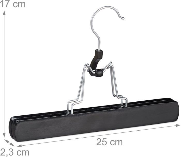 Cintre Pince Bois, Lot de 12, Jupe Pantalon, Crochet 360°, Feutre HxlxP: 17 x 25 x 2,3 cm, Noir ...